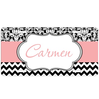 Personalized Monogrammed Car Tag License Plate Chevron Damask Pink ...