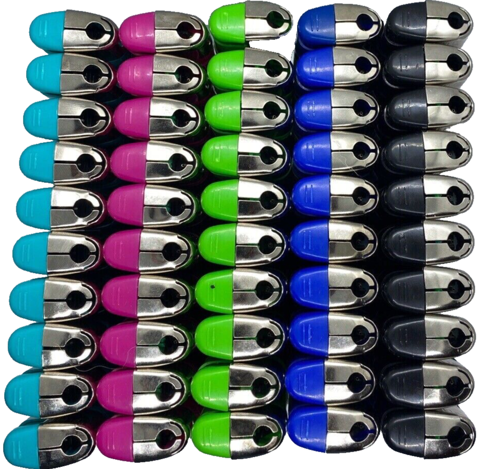 100 Disposable Butane Lighters — Classic Size, Multi-Color, Push Button ...