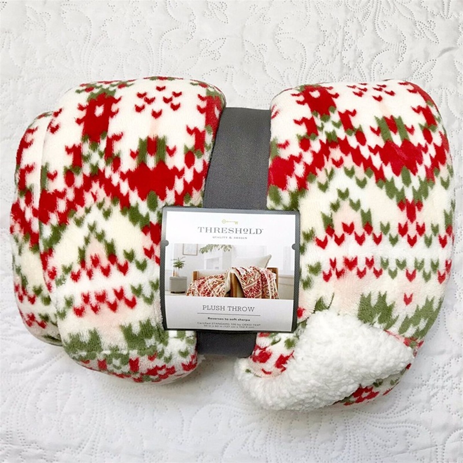 Threshold Poinsettia Print Plush Throw Reversible Soft Sherpa 60x50 ...