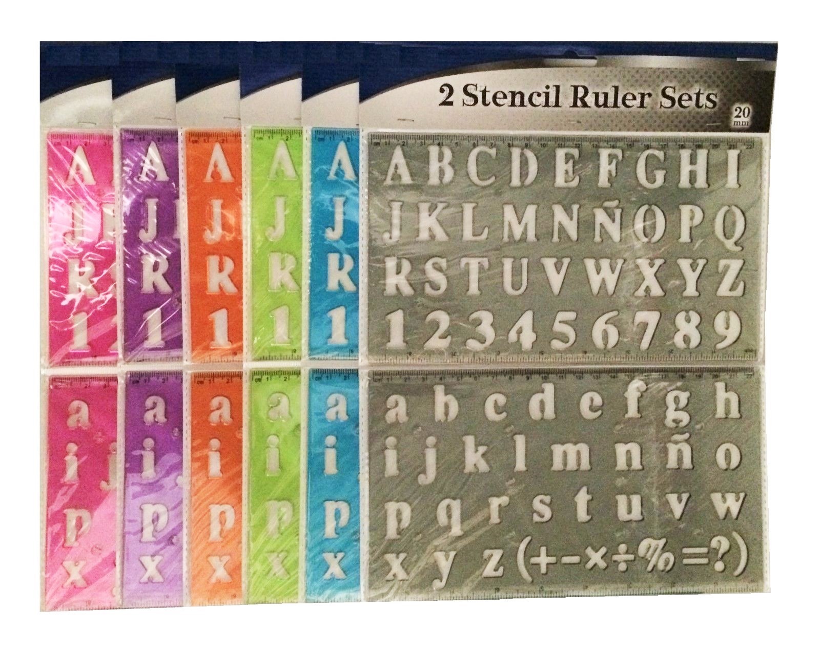 3 Pack 20mm Transparent Lettering Stencil Ruler Set，2 Per Pack (Color ...