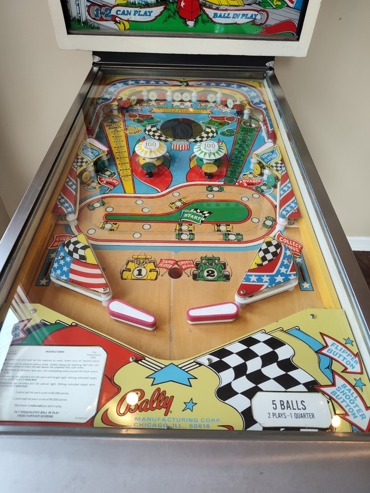 Vintage Indianapolis 500 Bally pinball machine graphics works original ...