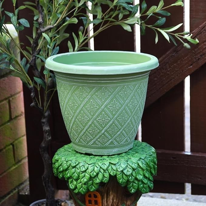 Round Plastic Plant Pot 40cm Weatherproof 23L Woven Flower Garden Decor ...