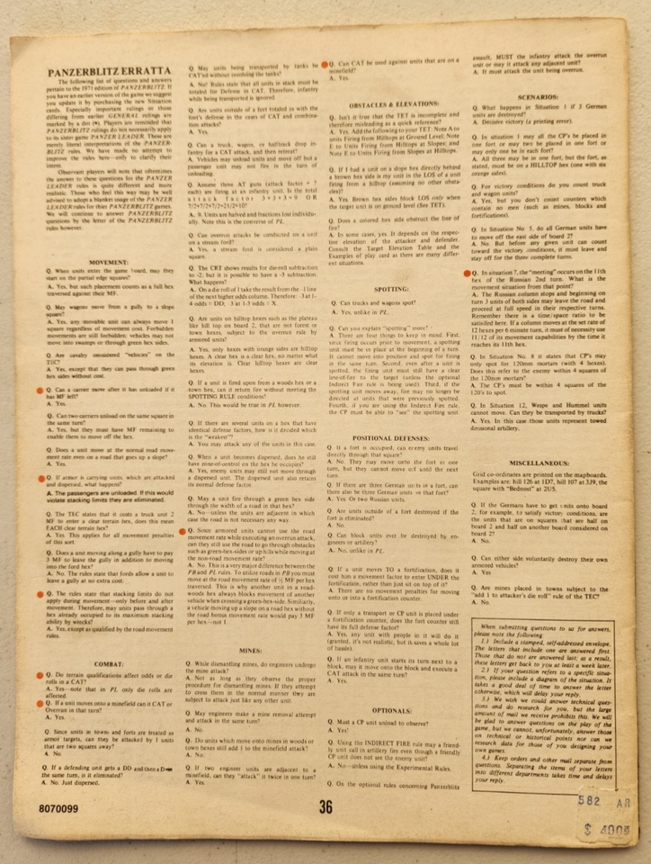 PANZERBLITZ War Board Game WARGAMER'S GUIDE TO PANZERBLITZ Avalon Hill ...