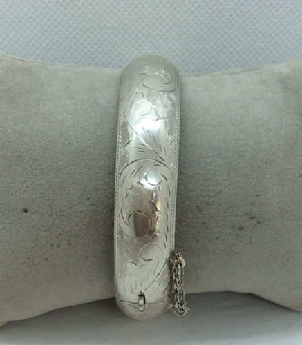 Vintage Sterling Silver Etched Pattern Bangle Bracelet | eBay
