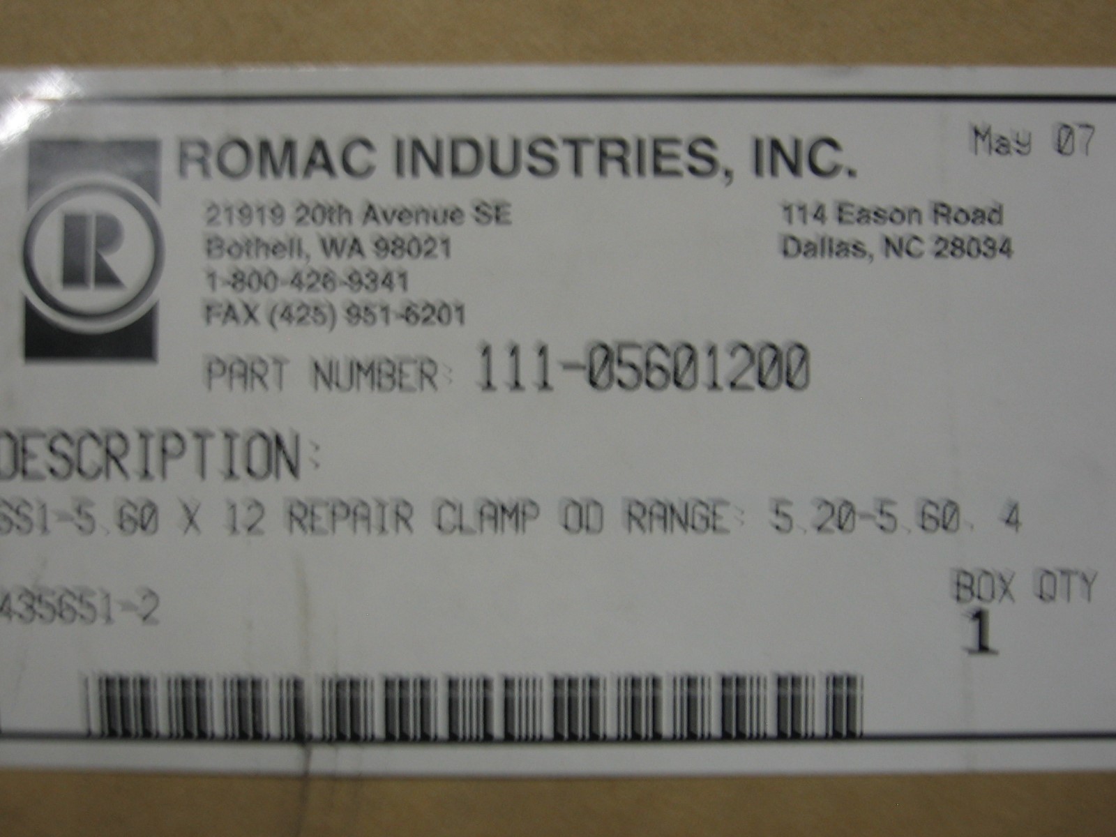 Romac SS1-5.60" x 12" Stainless Steel Pipe Repair Clamp 5.20" x 5.60 ...