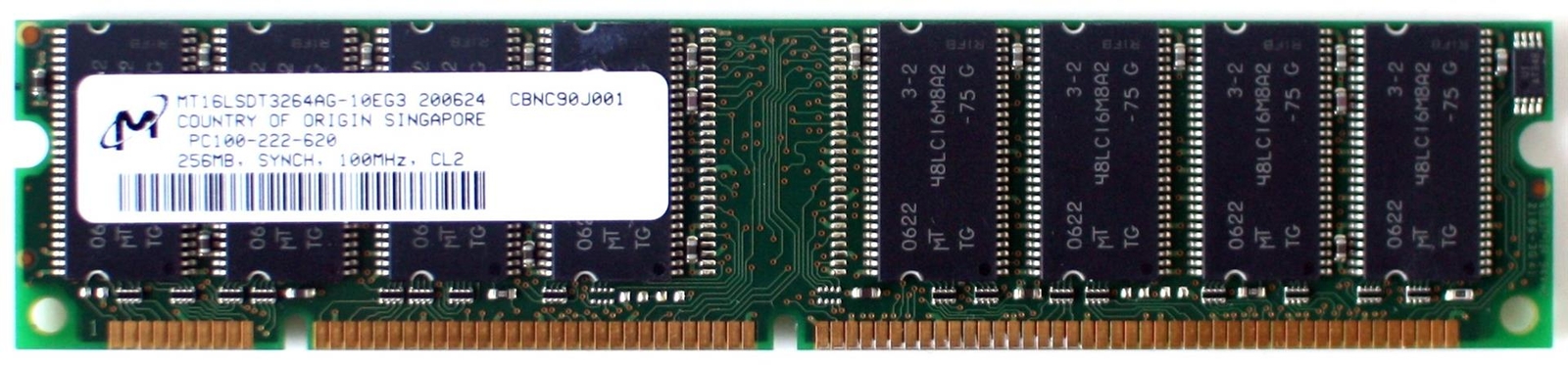 MEMORY 256MB,SYNCH,100MHz,CL2 MT16LSDT3264AG-10EG3 PC100-222-620, 168P ...