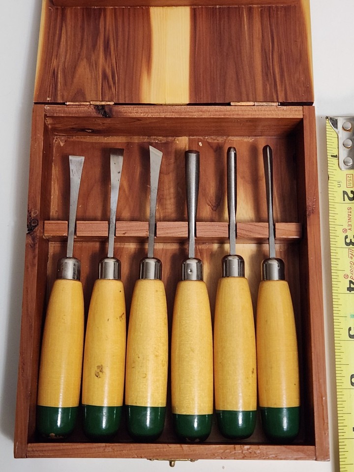 Vtg Millers Falls Carving Tool Set No. 106 wooden box Handle Chisel ...