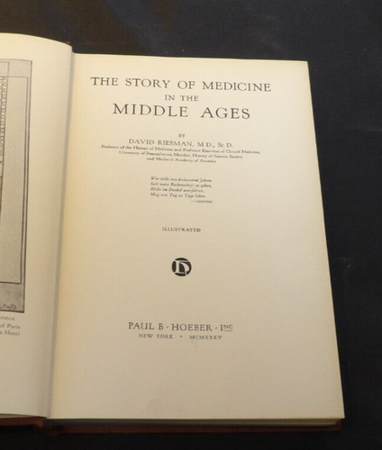 1935 Signed 1st Ed. The Story of Medicine of the Middle Ages-David ...
