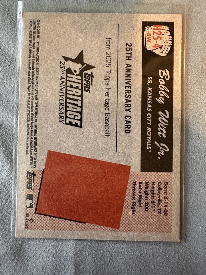 2025 Topps Heritage #H25-4 Bobby Witt Jr. Heritage 25th Anniversary ...