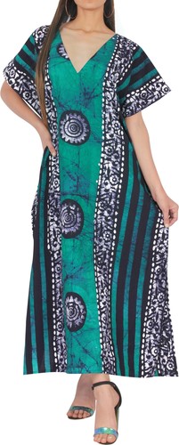 LA LEELA Women's Loose Caftan Long Robe Flowy Home Wear 3X-4X Green ...