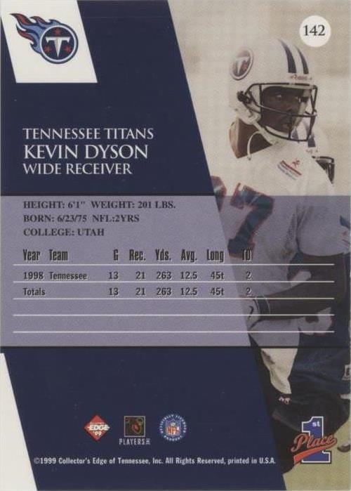1999 Collector's Edge 1st Place Kevin Dyson #142 for sale | eBay