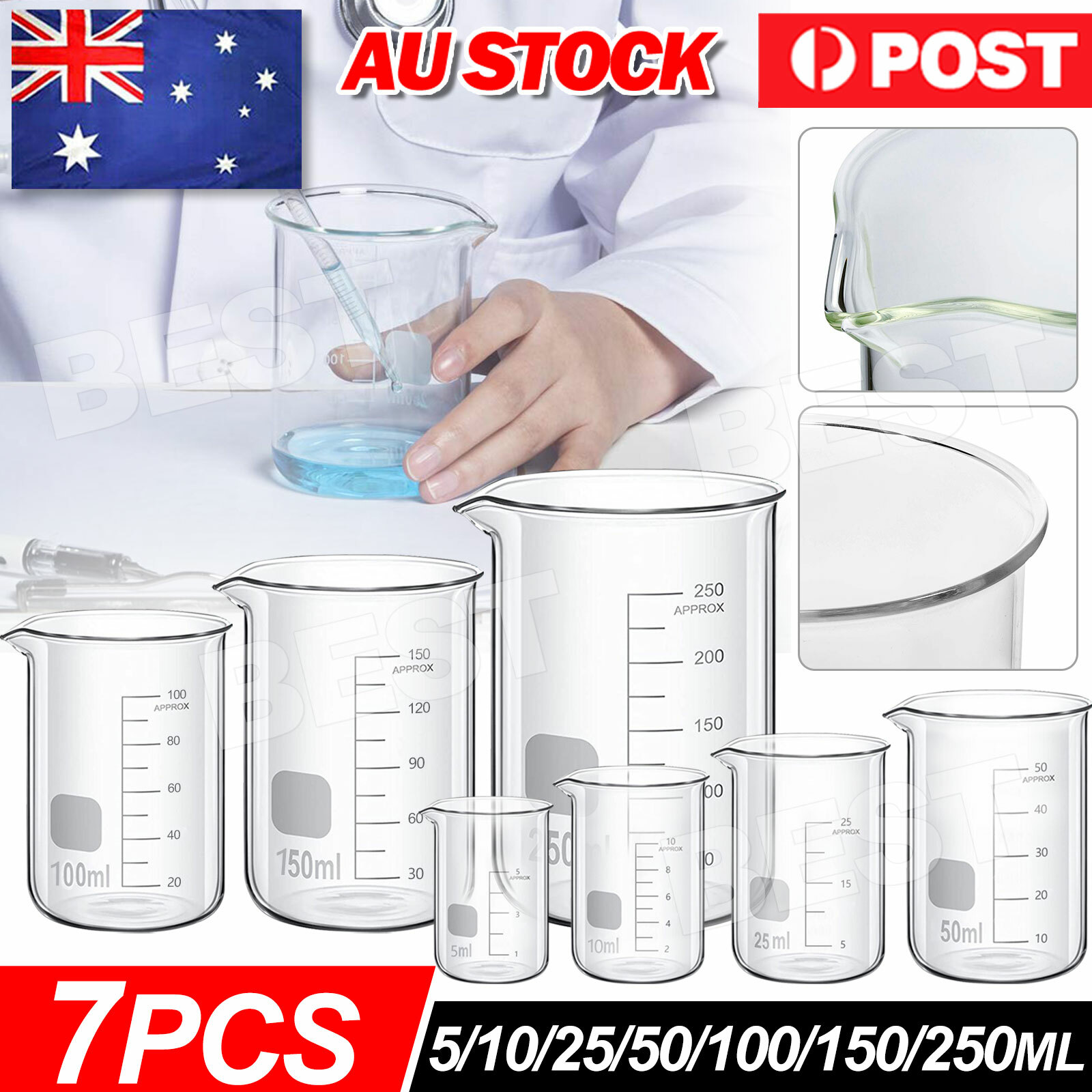 7Pcs/Set Graduated Low Form Measuring Beakers Volumetric Measuring Lab ...