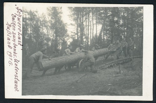 German WW1 Photo Soldiers Move Heavy Log For Bunker Roof Russia Front ...