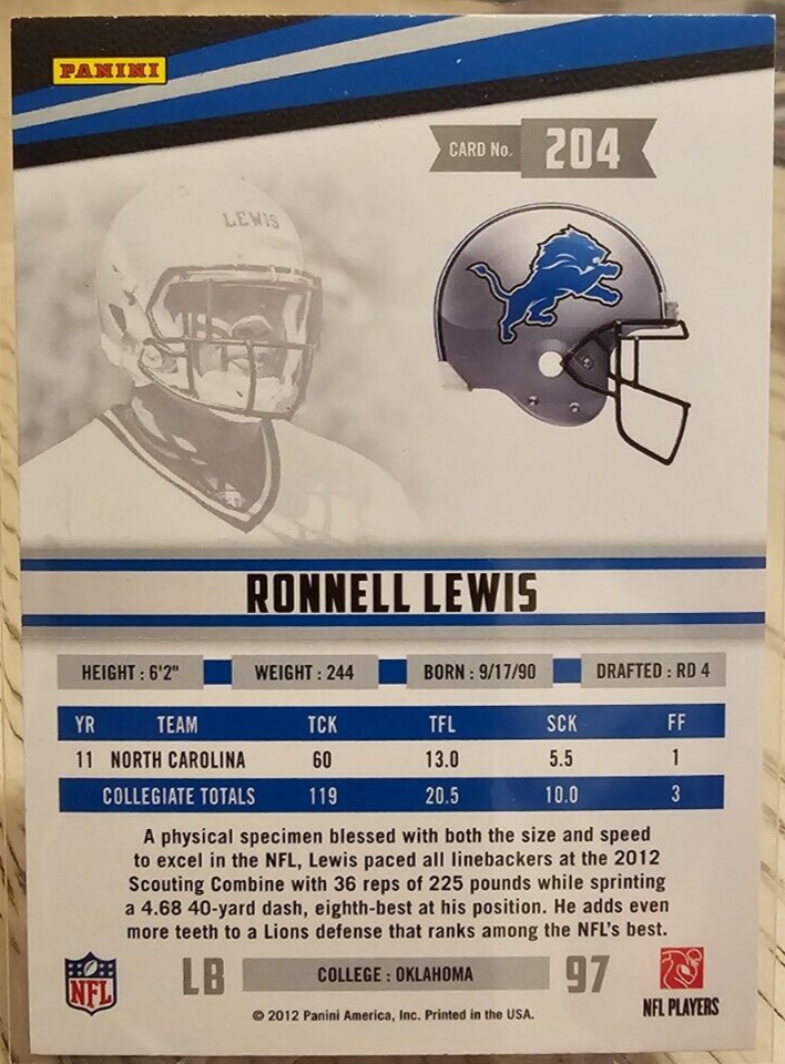 2012 Panini Rookies & Stars Ronnell Lewis RC #204 Detroit Lions | eBay