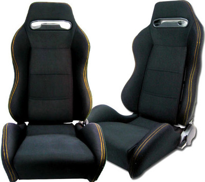 NEW 1 PAIR Black Cloth + YELLOW Stitching Racing Seats ALL Ford Mustang ...