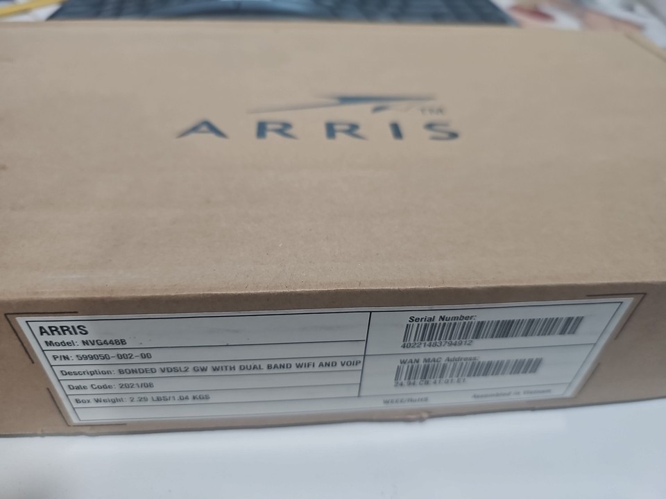 ARRIS Frontier Model NVG448B Router/Modem Combo NEW never used. W/ all ...