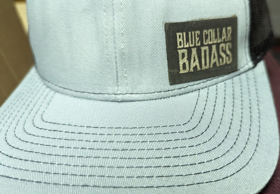 New. Leather Patch "Blue Collar BadAss" Trucker Hat Gray/Black | eBay