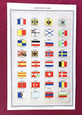 PRINT EUOPEAN FLAGS GEORGE PHILIP LONDON GEOGRAPHICAL INSTITUTE C 1906 ...
