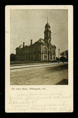 Delaware DE postcard Wilmington Court House clock tower street pavers ...