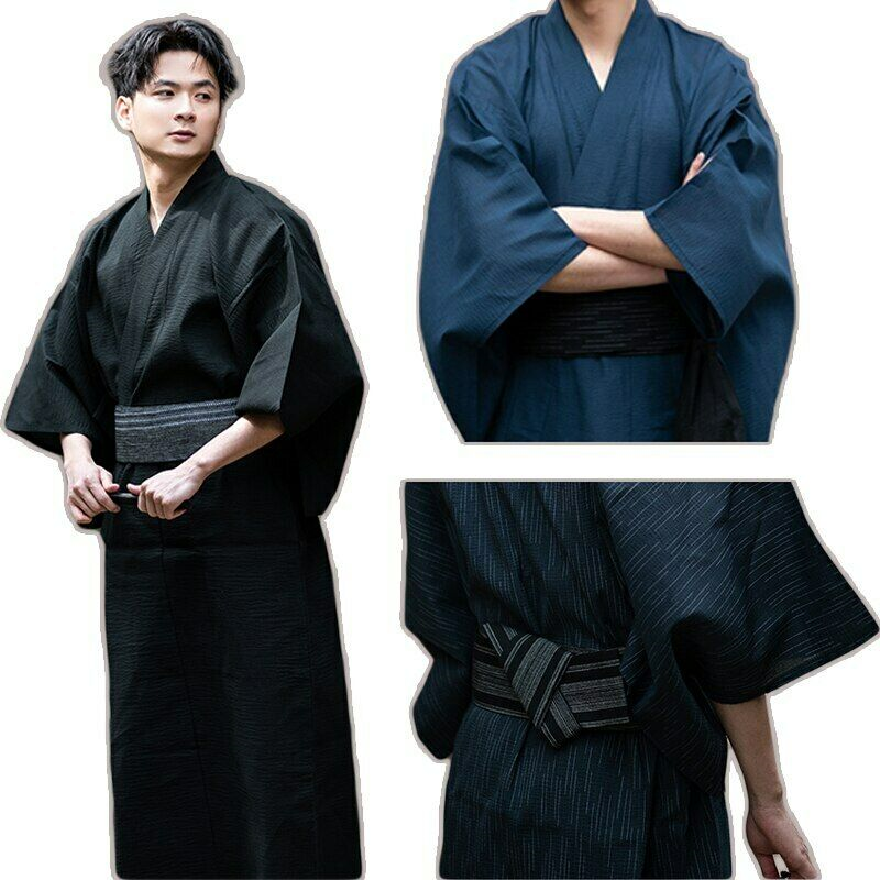 Japanese traditional samurai kimono men's yukata bathrobe robe cotton ...