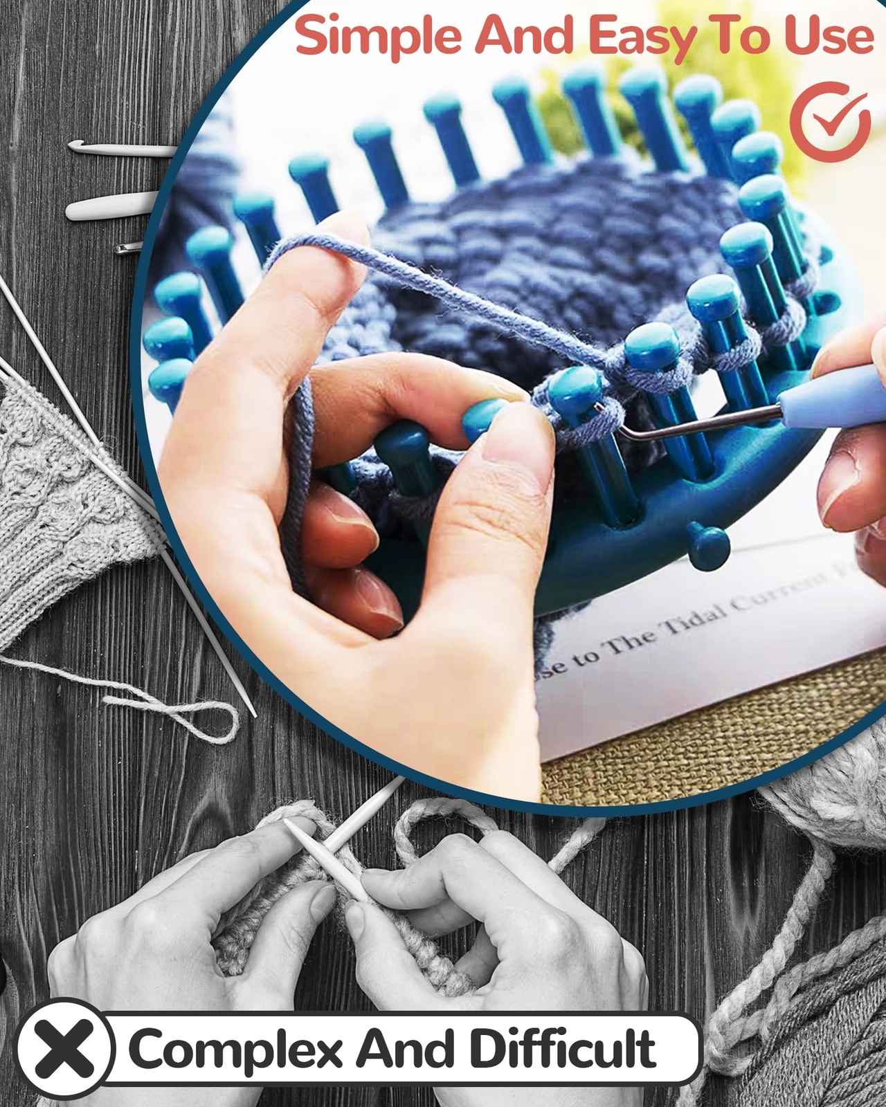 Loom Knitting Kit with Yarn 23 PCS Round Loom Set Easy Hat & Scarf ...