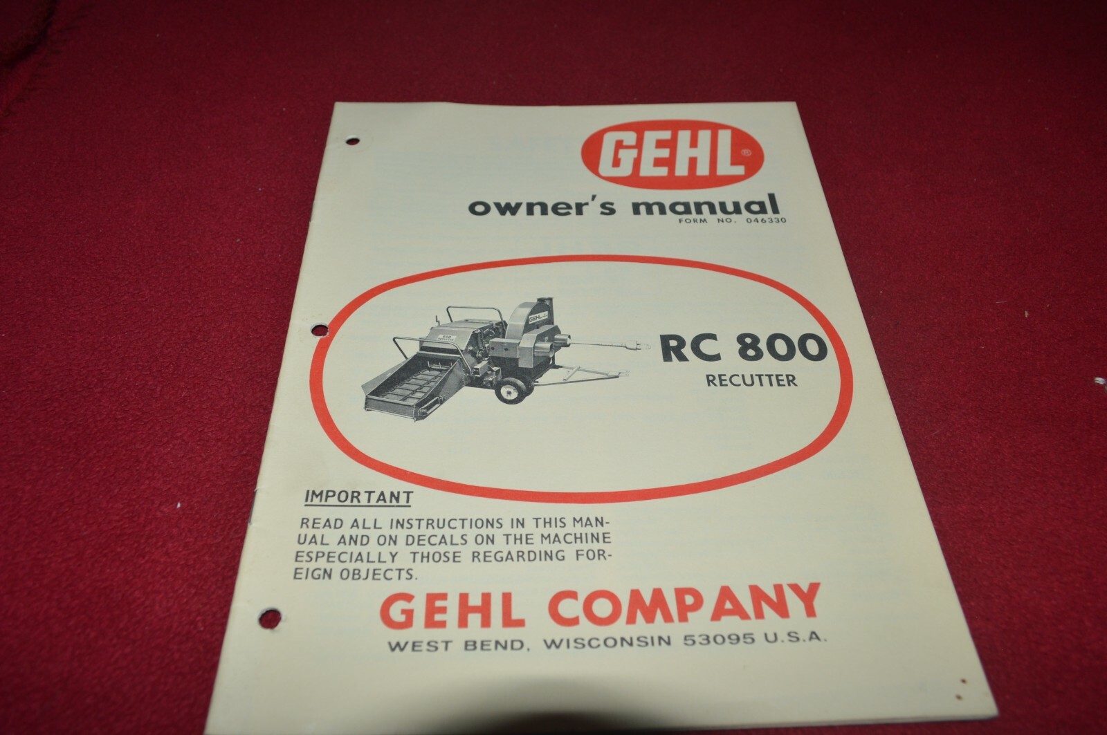 Gehl 800 Recutter Operator's Parts Manual MFPA | eBay