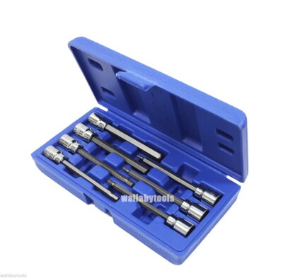 7pcs 3/8 "DR Metric MM Extra Long Hex Allen Bit Socket Tool Set with ...