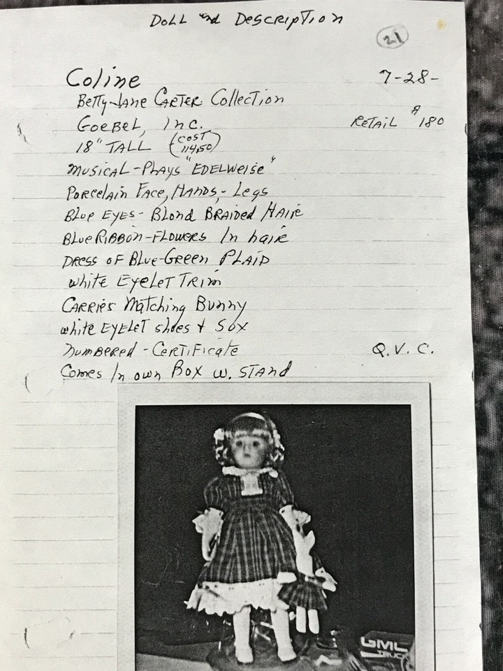 Goebel Betty Jane Carter Doll "Coline" Vintage 1989 Musical Porcelain ...