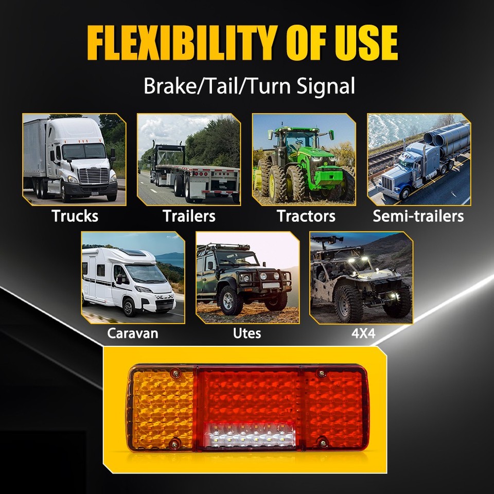 Rear LED Tail Lights Lamp 5 Function Trailer Caravan Truck Indicator 98 ...