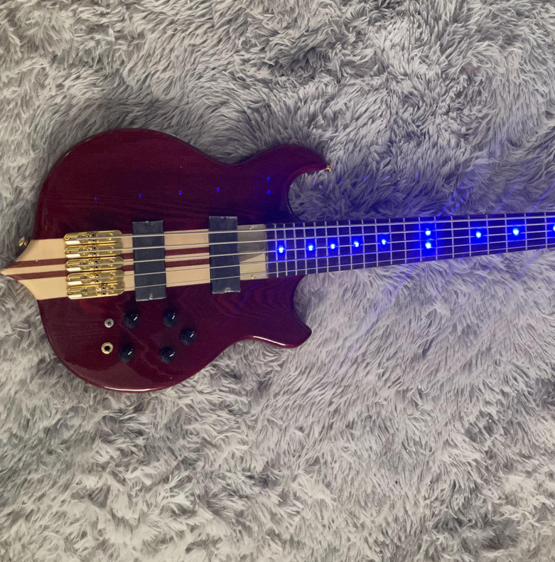Custom 5-string Electric Bass Guitar Brown Neck Thru Body Blue Light ...