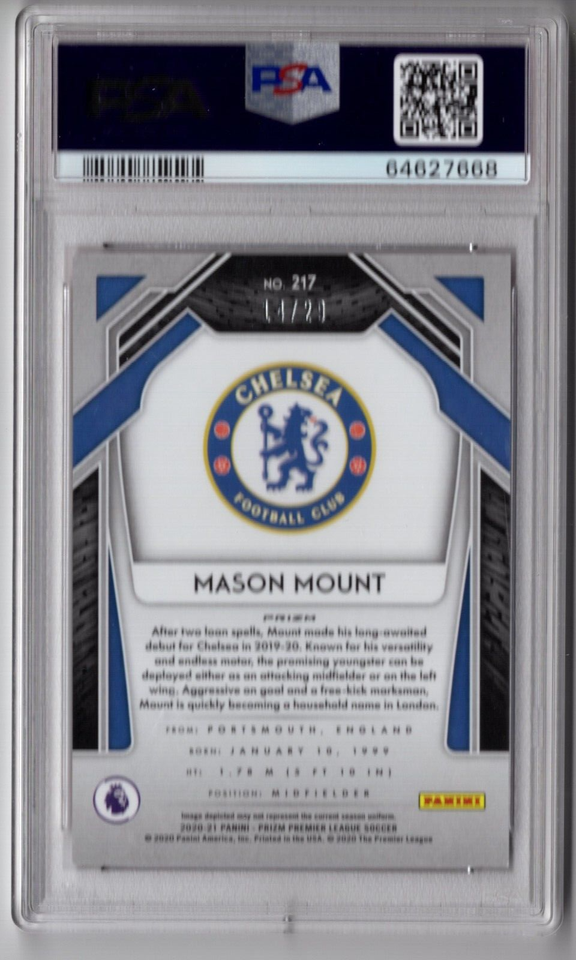 Mason Mount 2020 Prizm Premier League EPL Red Choice PSA 9 # 14 /29 ...