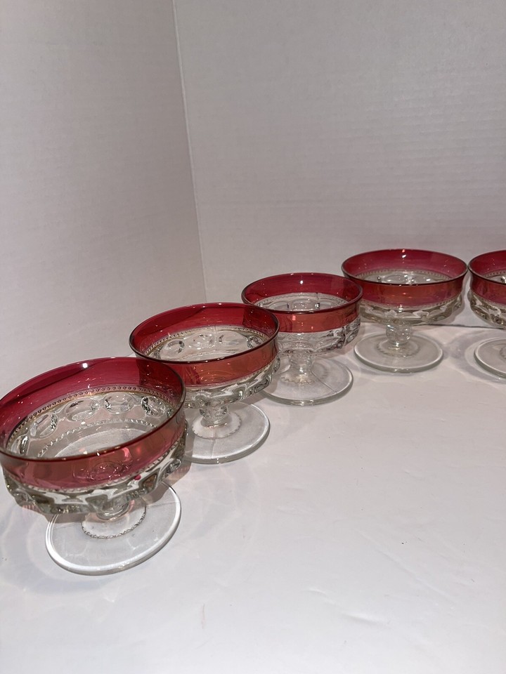 8 Kings Crown Red Thumbprint Tiffin Franciscan Champagne Sherbet Glass ...