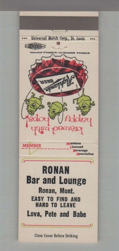 Matchbook Cover - Beer - Highlander Beer Ronan Bar Ronan, MT | eBay
