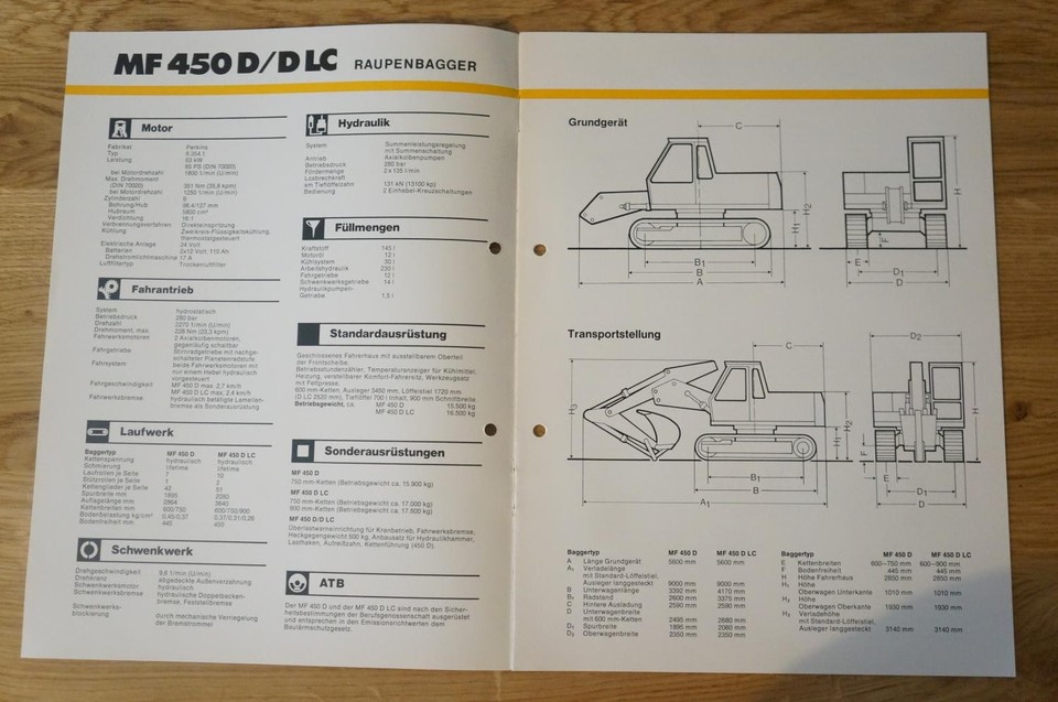 MASSEY FERGUSON Raupenbagger Prospekt Typ MF450D/DLC 12 Seiten 1979 | eBay