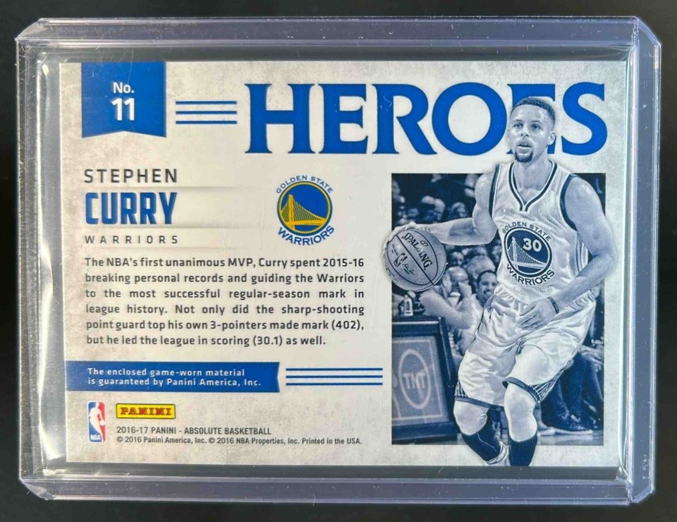 2016-17 Absolute Stephen Curry Heroes Jersey Materials #/149 Warriors ...