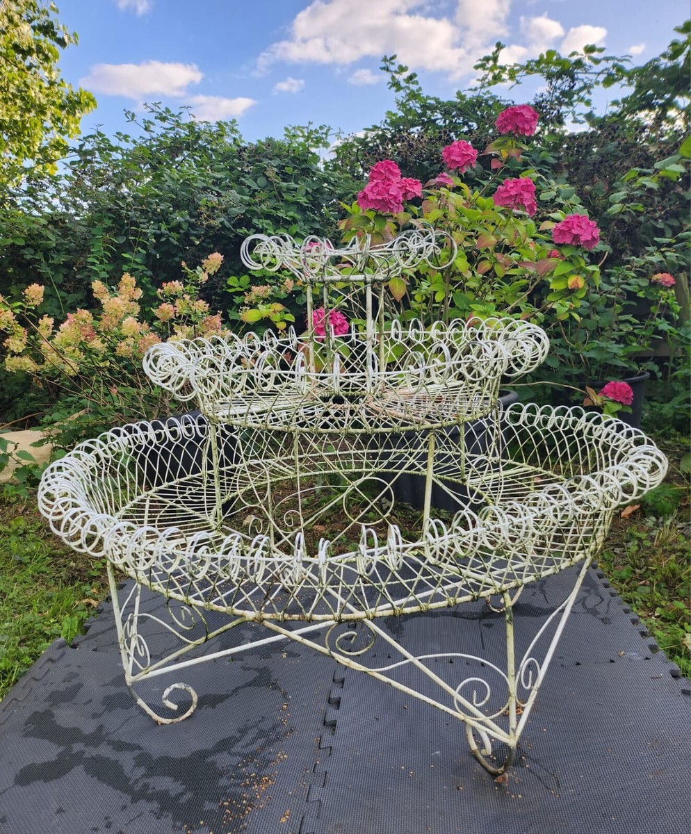 Wrought Iron Tiered Plant Stand Verdigris 3 Tier Ornate Metal Outdoor
