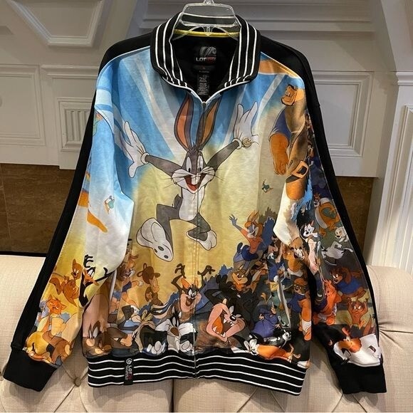 Mens Vintage Lot 29 Looney Tunes Zip Up Black Jacket Size Xl Ebay