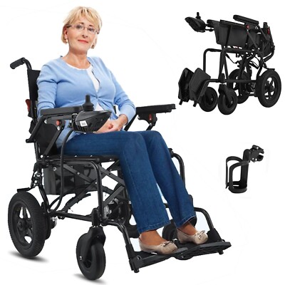 Black Foldable Power Wheelchair for Adults, Lightweight Wheelchair ...