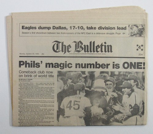 Philadelphia Phillies 1980 World Series Philadelphia Bulletin Newspaper ...