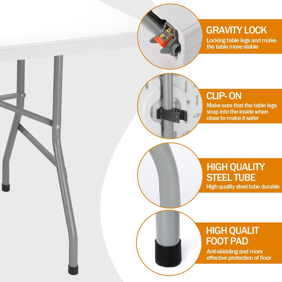 6FT Dining Table, Foldable Plastic Utility Table, Indoor Outdoor ...