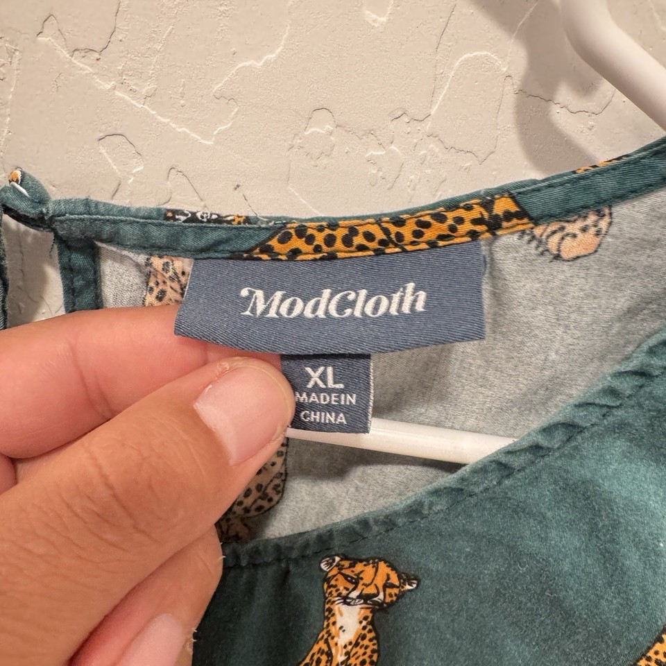 Modcloth Cheetah Print Mini Dress Women XL Ruffle Sleeveless Cotton ...