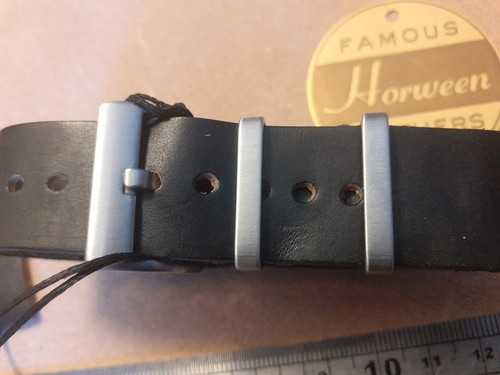 22mm Black HORWEEN Thinned Leather 3 Ring Nato Strap Q/r Pins Fitted ...