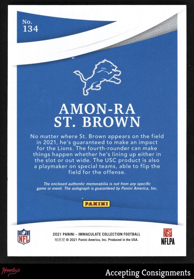 2021 Immaculate Collection #134 Amon-Ra St. Brown RC ROOKIE PATCH AUTO ...