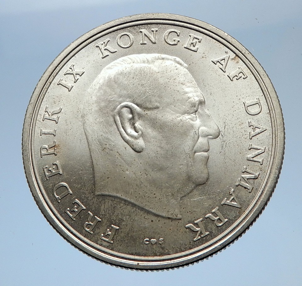 1964 DENMARK King Frederick IX Silver Princess ANNE MARIE WEDDING Coin ...
