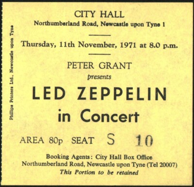 LED ZEPPELIN-John Bonham-1971 RARE Concert Ticket Stub (Newcastle, UK ...