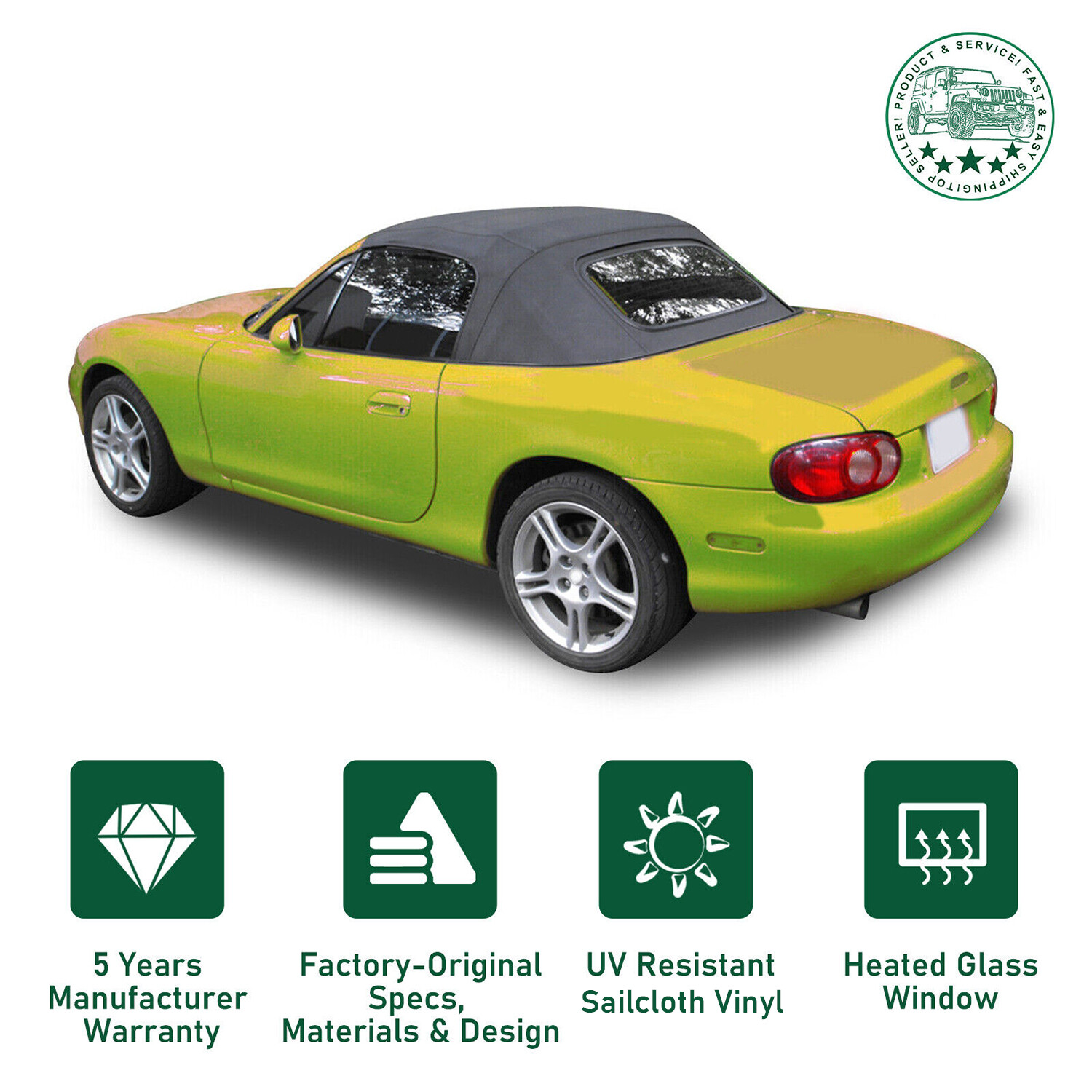 Black Convertible Soft Top w/Heated Glass Window For Mazda Miata 1990 ...
