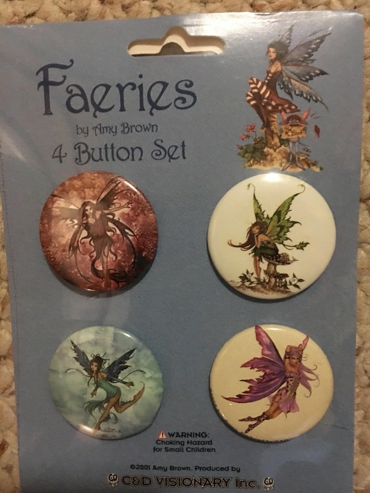 AMY BROWN 2001 12 FAIRY BUTTONS, 1 1/2" each CARDED C&D Visionary ...