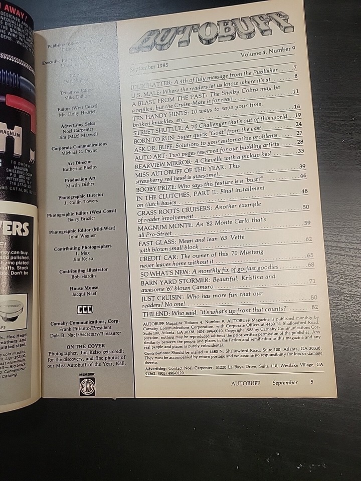Vtg Autobuff September 1985 car magazine Poster Centerfold AB Of The ...