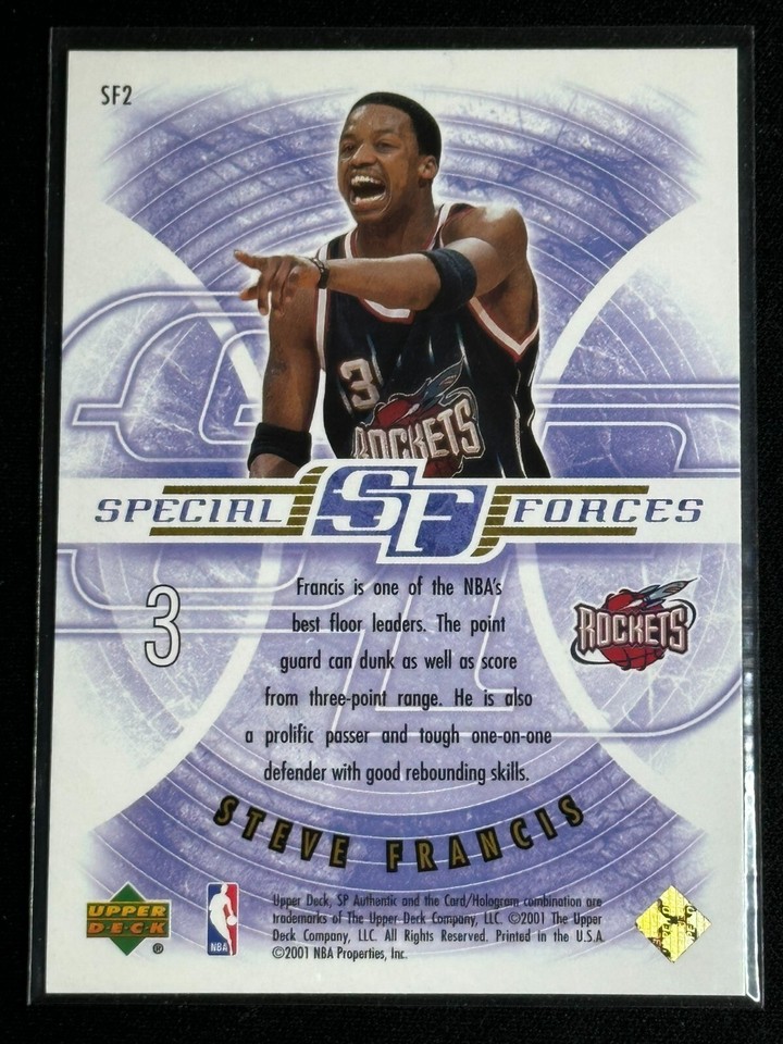 2001 SP Authentic Special Forces Steve Francis #SF2 Rockets INSERT SP ...