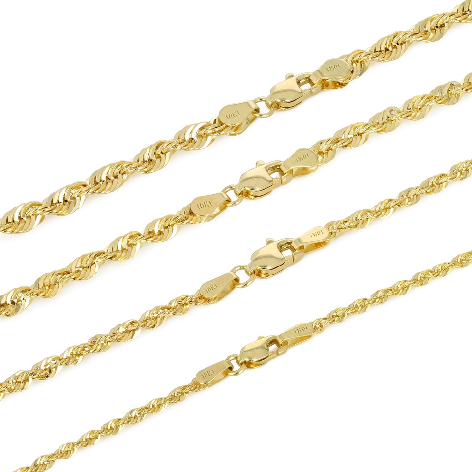 10K Yellow Gold 1.5mm-4mm Laser Diamond Cut Rope Chain Pendant Necklace ...